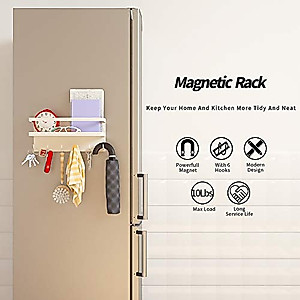 YJSMO 6 Hooks Magnetic Key Holder with Tray,Magnetic Key Hooks,Coat Hooks ,Magnetic Shelf for Keys,Letters, Magazines,Coats,Magnetic Key Rack,Used in Kitchen or Office,Made of Steel (White)