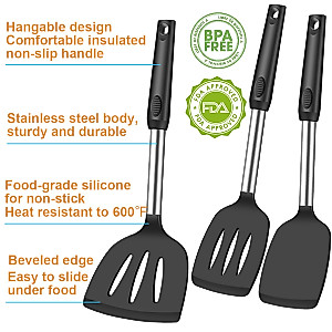 KLAQQED Spatula Set Silicone Spatula Heat Resistant Spatulas for Nonstick Cookware Rubber Spatula Turner Fish Wok Spatula, Large Nonstick Silicone Egg Spatula for kitchen use Cooking Utensils Set
