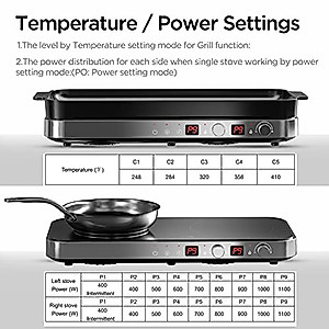 Portable Induction Cooktop 2 Burner with Removable Iron Cast Griddle Pan Non-stick, COOKTRON 1800W Double Induction Cooktop with Child Safety Lock & Time, Great for Family Party