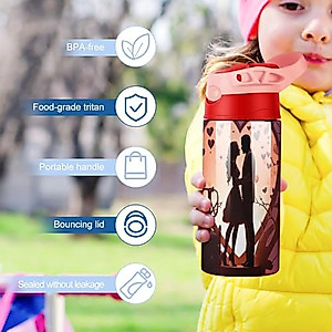 Stainless Steel Water Bottles Kissing Silhouette Travel Water Cups with Handle And Silicone Straw Drinking Cup with Leak Proof Lid Thermo Travel Mug for Women Men