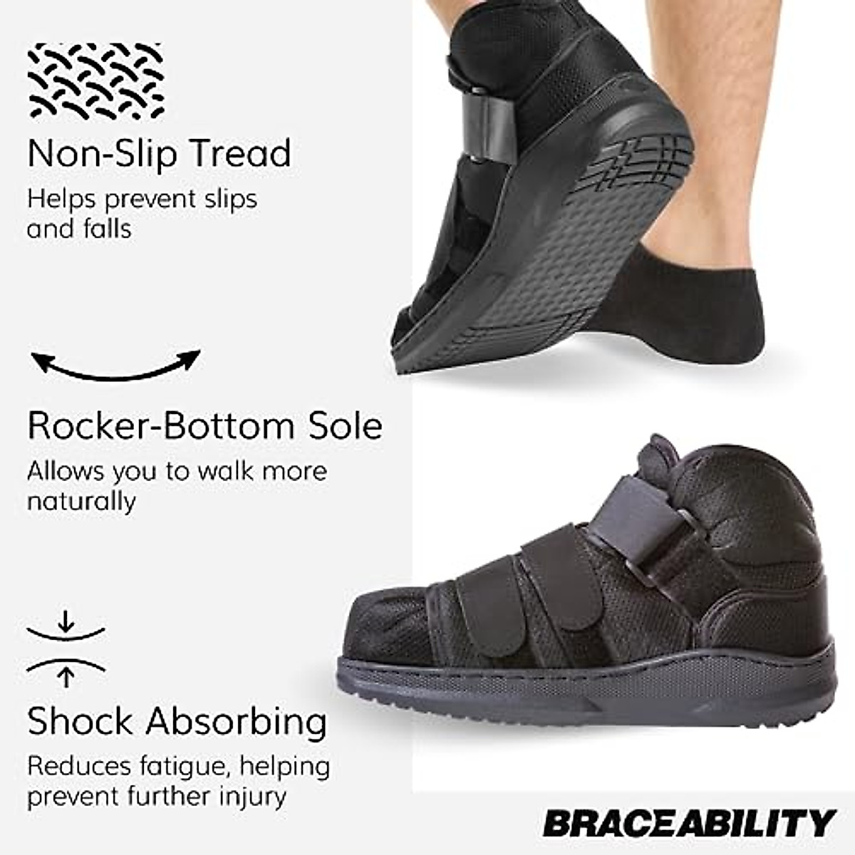 BraceAbility Closed Toe Medical Walking Shoe - Lightweight Broken Toe Cast Boot, Fractured Foot Brace for Metatarsal Stress Fracture, Post-op Bunion, Hammertoe Recovery - For Men or Women (S)