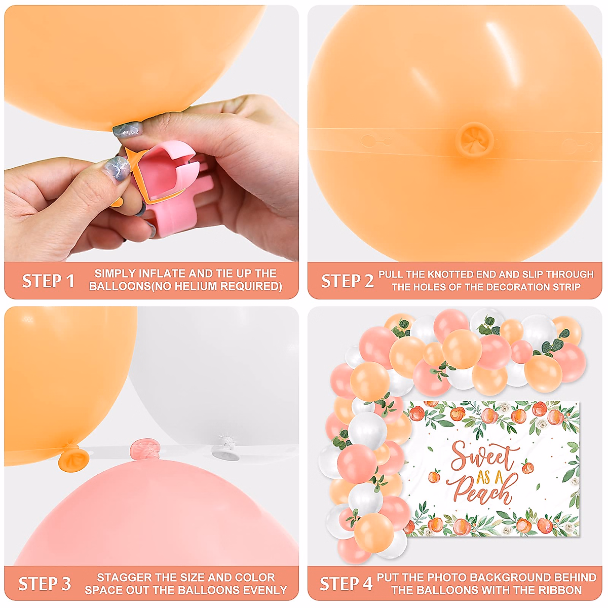 Vansolinne Sweet As A Peach Backdrop And Balloons Garland for Baby Shower one sweet peach Birthday Party Decorations Photography Background Little Peach Birthday Parties Cake Smash Photo Shoot