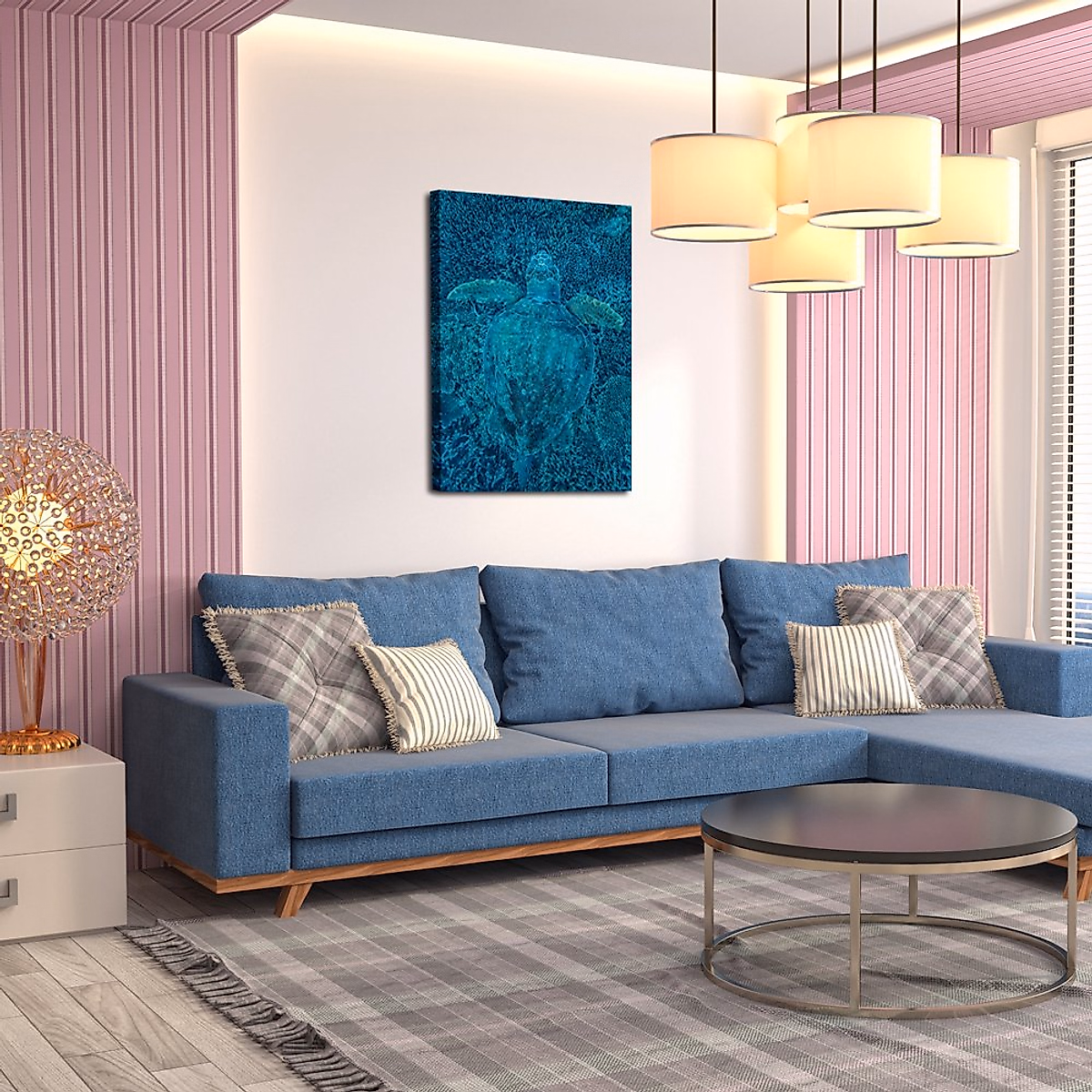 KREATIVE ARTS - Green Turtle Hidden in Coral Canvas Prints Sea Wall Art Underwater Sea Painting Print On Canvas Animal Pictures Framed Artwork For Home Office Decoration Gift 24x36inch