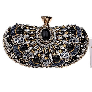 YLLWH Small Beaded Clutch Purse Elegant Black Evening Bags Wedding Party Clutch Handbag Metal Chain Shoulder Bags