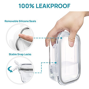 Vtopmart 8 Pack Glass Food Storage Containers with Airtight Lids, Glass Meal Prep Containers, Bento Boxes for Lunch, for Microwave, Oven, Freezer and Dishwasher, BPA Free