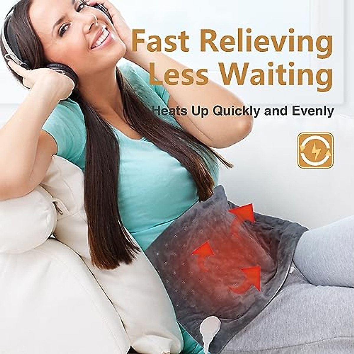 ATASA Heating Pad for Back Pain Relief & Cramp, Electric Heat Pad with 9 Heat Level, 11 Auto Shut Off, LCD Controller, Dry/Moist Heated for Waist/Abdomen/Shoulder/Neck, Machine-Washable, Gray