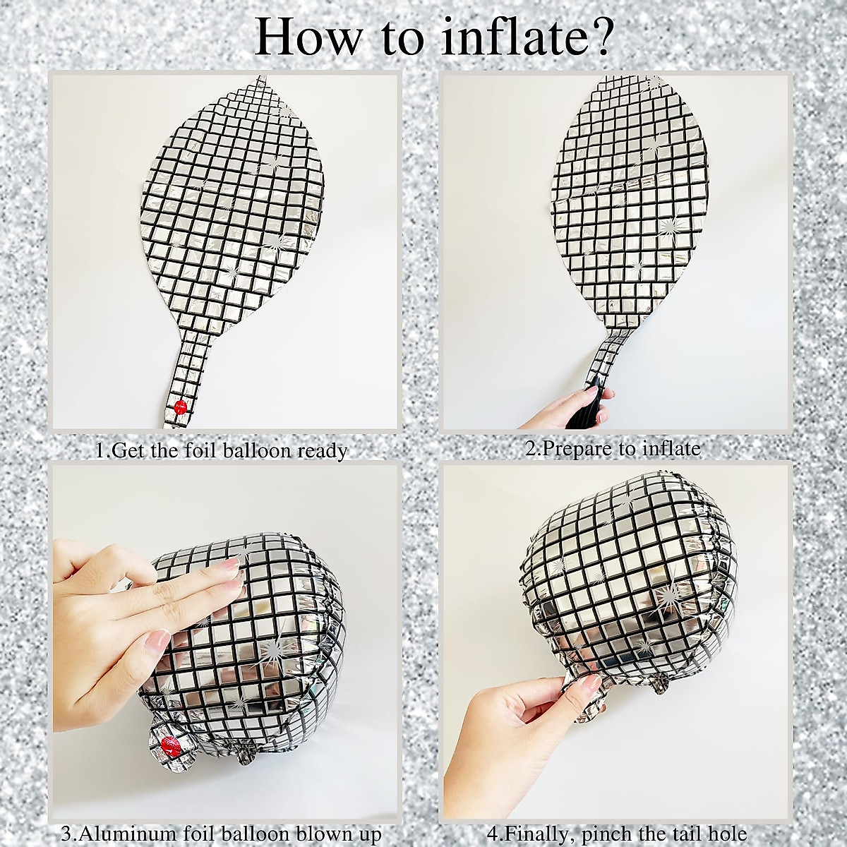 dmjuncong 22Pcs Disco Ball Balloons Different Sizes- 4D Large Disco Balloons 32” 22” 10 Inch Metallic Silver Disco Balloons for 70s 80s Disco Themed Birthday New Year's Party Decor Supplies