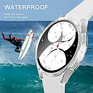 JZK [2+3] Pack Screen Protector for Samsung Galaxy Watch 5/Galaxy Watch 4 40mm, Hard PC Protective Bumper Case + Tempered Glass Screen Protector Film for Galaxy Watch 5/4 40mm Accessories,Clear+Clear
