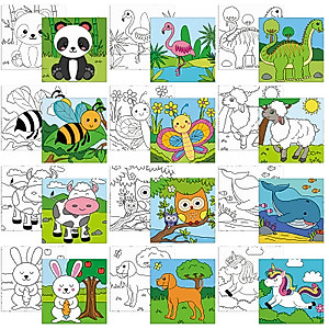 Sherr 12 Pcs Pre Drawn Canvas Pre Printed Canvas Set for Adults Kids Cute Printed Canvas to Paint Canvas Set Theme Canvas Painting for Party Favor(Cute Animals,8 x 8 Inch)
