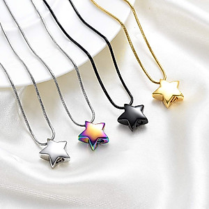 memorial jewelry Small Star Charm Cremation Urn Pendant Ashes Memorial Necklace for Woman Free Filling Kits Include (Steel)