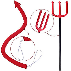 Halloween Devil Costume Red Light up LED Devil Headband Halloween Devil Costume Set Devil Tail Devil Fork