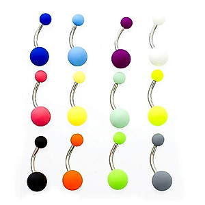BodyJewelryOnline Navel rings, 14G Belly Button Navel Rings Stainless steel Easy to clean, Matte colorful coated balls Pack of 12