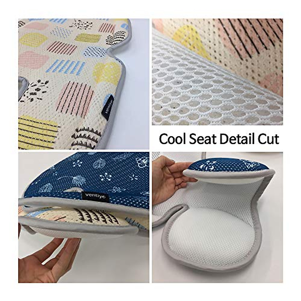VENTIYO Baby Stroller Liner Seat Pad Mat with Breathable 3D Mesh - Coral Beach