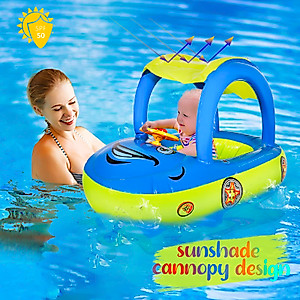 Baby Pool Float with UPF 50+ Canopy,Car Shaped Babies Swim Float Boat for Toddler Infant Swim Ring Pool Spring Floaties Summer Beach Outdoor Play