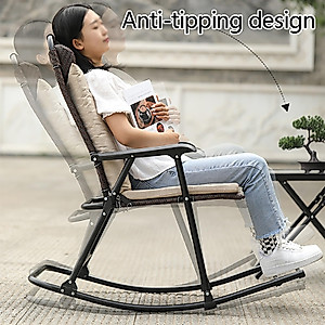 KAXLDHH Rattan Chairs Rocking Chair Outdoor Rocker Oversized Rocker, Padded Cushion Comfy Patio Chairs Camping Chairs with Steel Frame for Patio, Backyard, Balcony, Porch, 150KG Weight Capacity