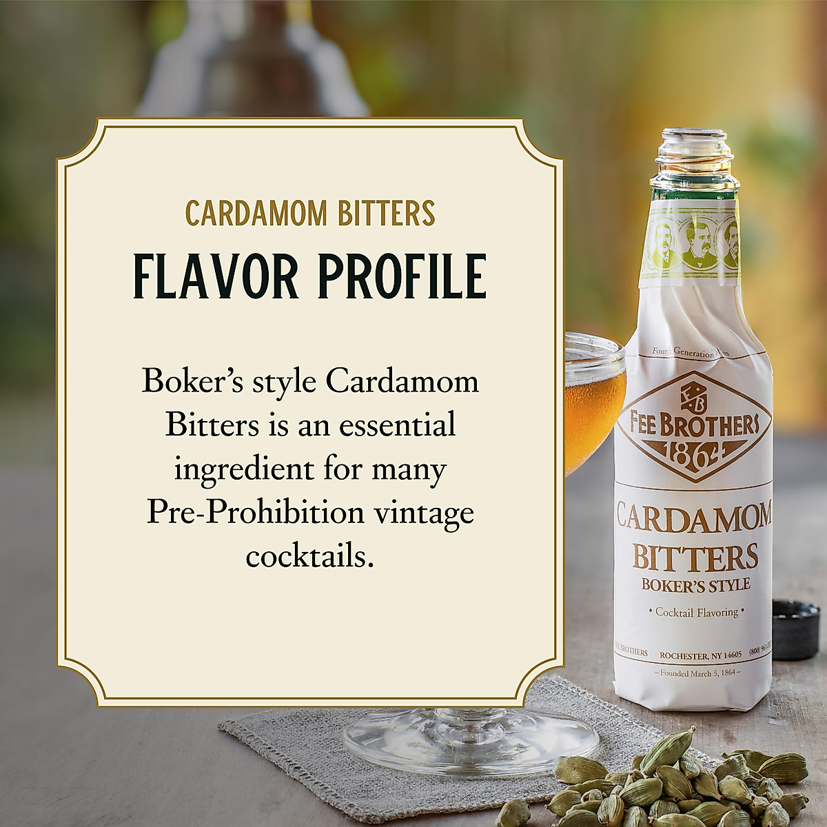 Fee Brothers Cardamom Cocktail Bitters - Aromatic Cocktail Mixer & Concentrated Flavoring, Gluten Free, Vegan-Friendly, 5 fl oz