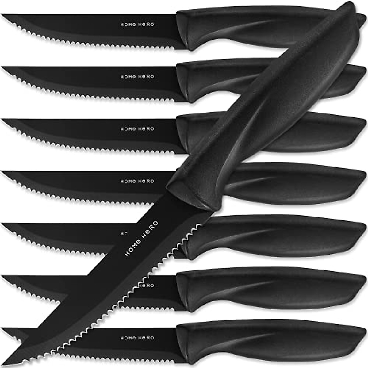 Home Hero Kitchen_Knife with Ultra-Sharp High Carbon Stainless Steel Blade for Kitchen with Ergonomic Handle Black, 8 Piece Set
