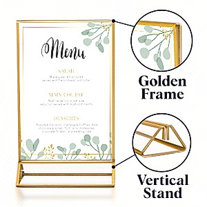 SUPER STAR QUALITY Clear Acrylic 2 Sided Frames with Gold Borders and Vertical Stand | Ideal for Wedding Table Number Holder, Double Sided Sign, Clear Photos, Menu Holders