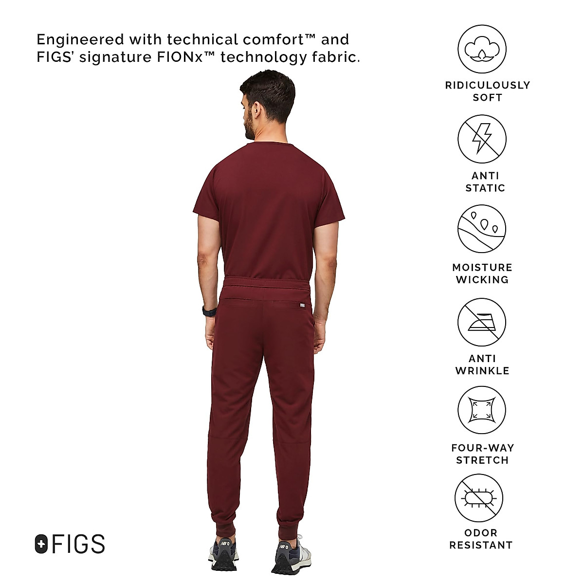 FIGS Tansen Jogger Scrub Pants for Men - Burgundy, Short XL