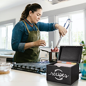 Recipe Cards and Box Set, Wood Recipe Card Box, Farmhouse Recipe Organizer for Kitchen Counter, Rustic Recipe Holder with 4x6 Inches Recipe Cards, Great Gift for Grandma Mom Women Recipe Lovers