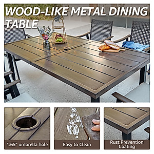 NATURAL EXPRESSIONS 7 Piece Patio Dining Table Outdoor Furniture Set, 6 Rattan Wicker Chairs with Cushions and 70” Large Dining Table with 1.65'' Umbrella Hole for Patio, Garden, Porch, Pool Beige