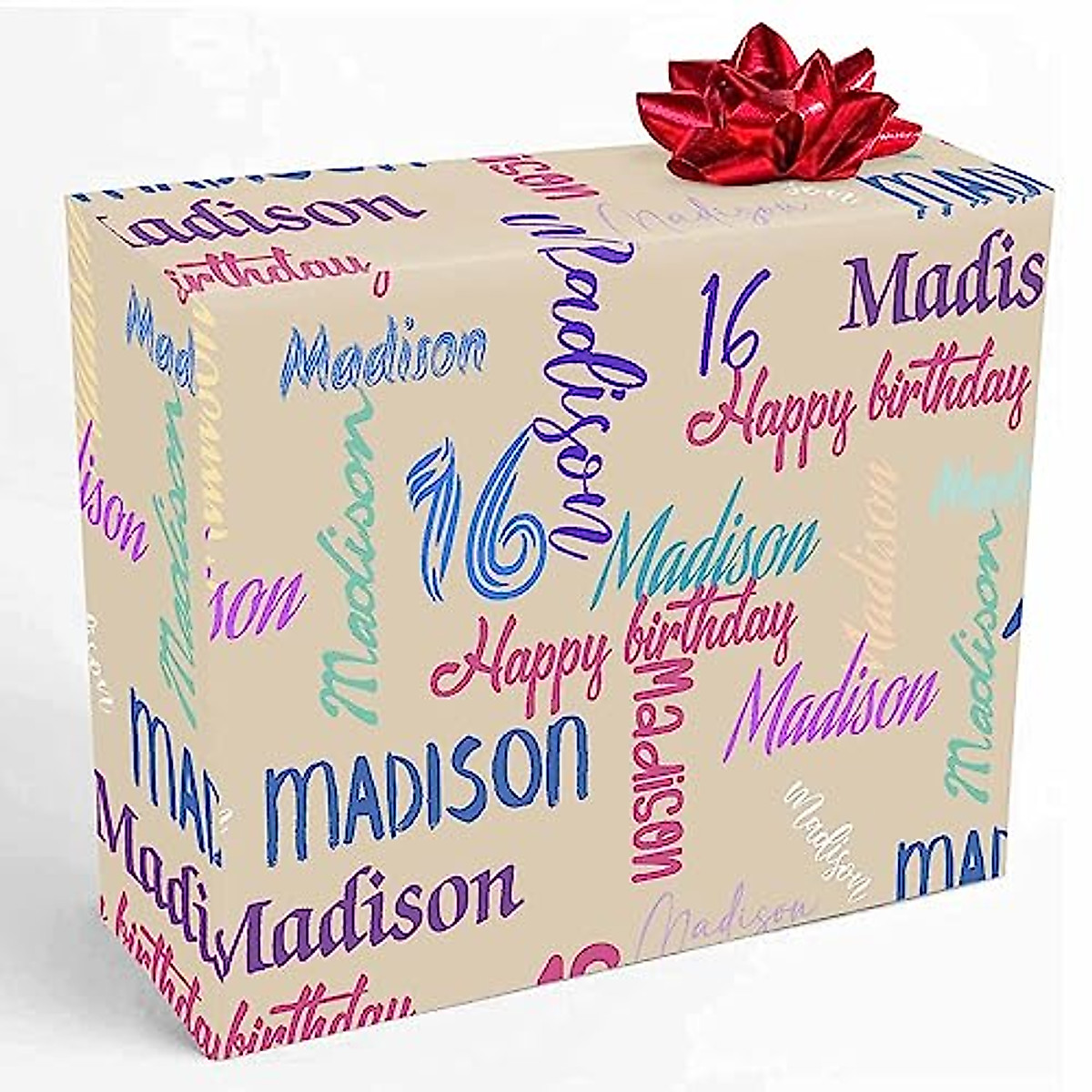 M YESCUSTOM Custom Wrapping Paper Roll with Name for Birthday Gift Wrap, Customized Wrapping Paper with Happy Birthday Font Print for Dad Mom Boys Girls Friends Lover