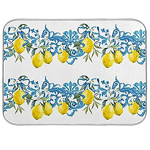 Tamniee Lemons Dish Drying Mat Yellow Blue Kitchen Dry Mats Decor Absorbent Baby Bottle Pad for Home Counter Drainer Countertops, 16x18in (g69531602p523c558s1113)