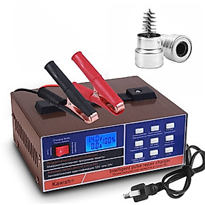 Kawish Full Automatic Car Battery Charger 12V/10A | 24V/7.5A Intelligent Pulse Repair Battery Charger Truck Motorcycle Charger with Terminal Clean Brush for Automotive,Boat,Motorcycle