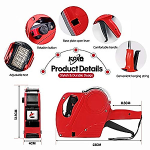 MX5500 Pricing Tag Gun with 5150 pcs White Label Gun Stickers & 3 Extra Inker Rollers, Pricing Label Gun, 8 Digits Retail Pricing Gun and Labels for Grocery Store, Food (Red)
