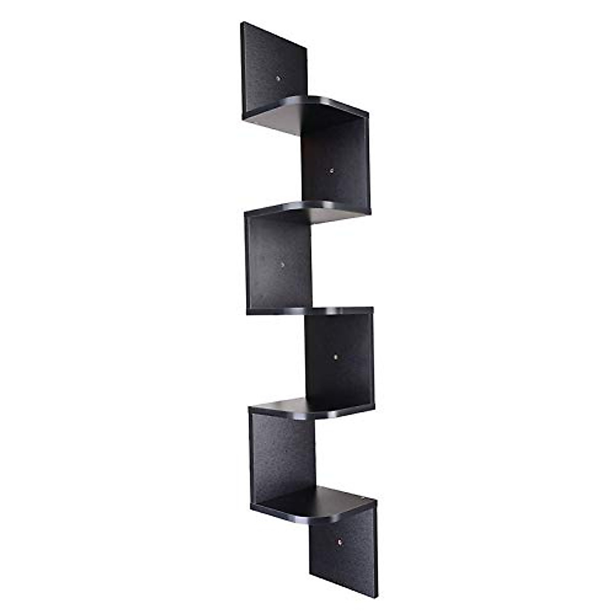 Guangshuohui Wood Corner,5 Tiers Wall Shelf Zig Zag Wooden Shelves Wooden Mount Rack Home Furniture,7-7/8"L x 7-7/8"W x 48-7/16"H(20x20x123cm) (Black)