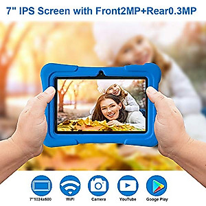 PRITOM 7 inch Kids Tablet, Quad Core Android 10, 32GB, WiFi, Bluetooth, Dual Camera, Educationl, Games,Parental Control, Kids Software Pre-Installed with Kids-Tablet Case (Dark Blue)