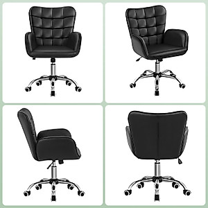 Yaheetech Modern Faux Leather Office Chair Ergonomic Adjustable Computer Chair with Wide Seat, Padded Armrests for Study, Bedroom Black