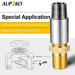 Aupoko Liquid Propane Gas Fire Pits 1/2" Air Mixer Valve, LP Mixer Valve with High Capacity 90K BTU and Stainless Steel, 1/2" Female and Male Thread, Fits for Outdoor DIY Propane Fire Pit