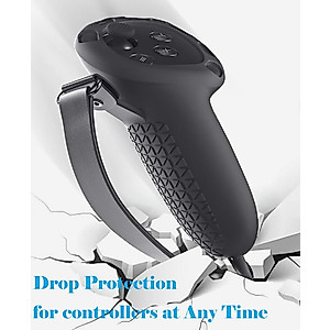 Nsiucion Controller Grips Cover for Meta Quest 3, Silicone Covers Protector with Adjustable Knuckle Straps, VR Accessories (1 Pair Black)