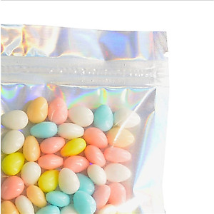 100Pcs Clear Front Glitter Holographic Zip Lock Bags Iridescent Pouches Food Packing Packaging Pouches Bags Storage Pouches Bags Silver 3.3x5.1in (8.5x13cm)