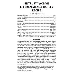 ENTRUST Active Dog Food | Real Chicken & Barley | Enriched with Super Foods, Antioxidants and Probiotics | No Wheat or Soy | 20 Pound Bag