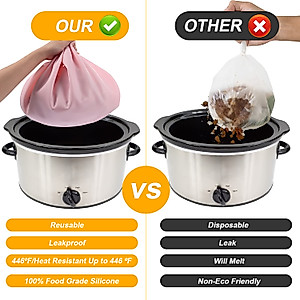 Silicone Slow Cooker Liner 6-8 Quart Compatible with Crockpot, Reusable Heat Resistant 6-8 Quart Slow Cooker Silicone Liner Slow Cooker Liner Bag for Crockpot Oval or Round Pots (Pink)