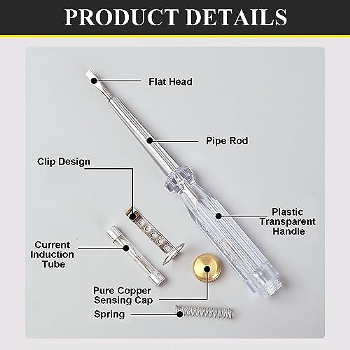Fielect Test Screwdriver, Voltage Detector Pen Light Circuit Tester Electric Test Pen Screwdriver Neon Tube AC/DC 100-500V Clear 1pcs