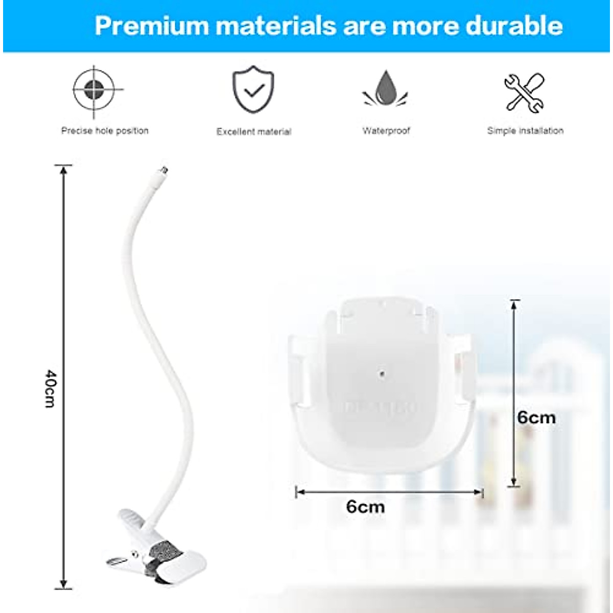 Flexible Baby Monitor Mount for VTech VM819 Baby Monitor Baby Camera Holder Stand Shelf, Versatile Twist Mounting for Crib Nursery Cot Shelves or Furniture, Baby Monitor Kits, White, No Drill