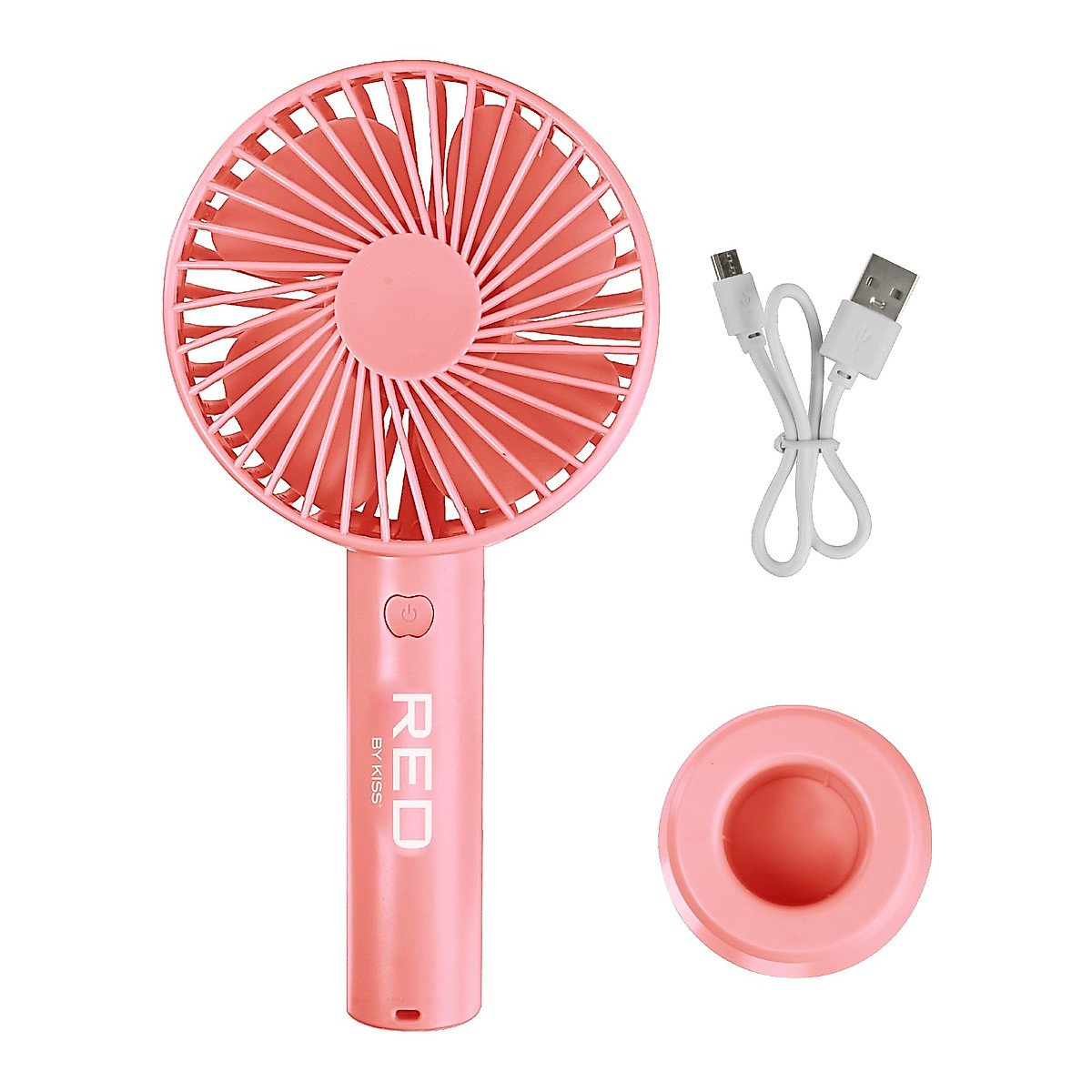Red by Kiss Handheld Fan, Mini Portable Personal Desk Fan with USB Rechargeable, 3 Speed Long Lasting Powerful Small Fan for Makeup Travel Home Office Lace Wig Eyelash Face Nail (Pink)