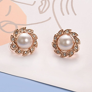 JOLCHIF Faux Pearl Clip on Earrings for Women Non Pierced Ear 18K Rose Gold Plated Sunflower Cz on Wedding Earrings Jewelry