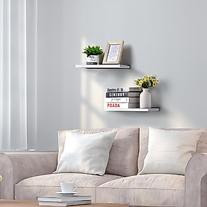 Meangood Floating Shelves Wall Mounted Set of 2, 17 inch Natural Bamboo Wood Wall Storage Shelves for Bedroom,Living Room,Bathroom, Kitchen White