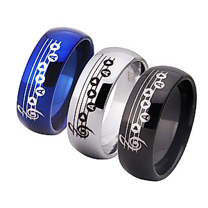 Tungsten Wedding Ring 8mm Width Black/Blue/Silver Dome Legend of Zelda Song Ring Storms & Triforce Design Ring Music Ring- FREE Inside Engraving (Black, 7)