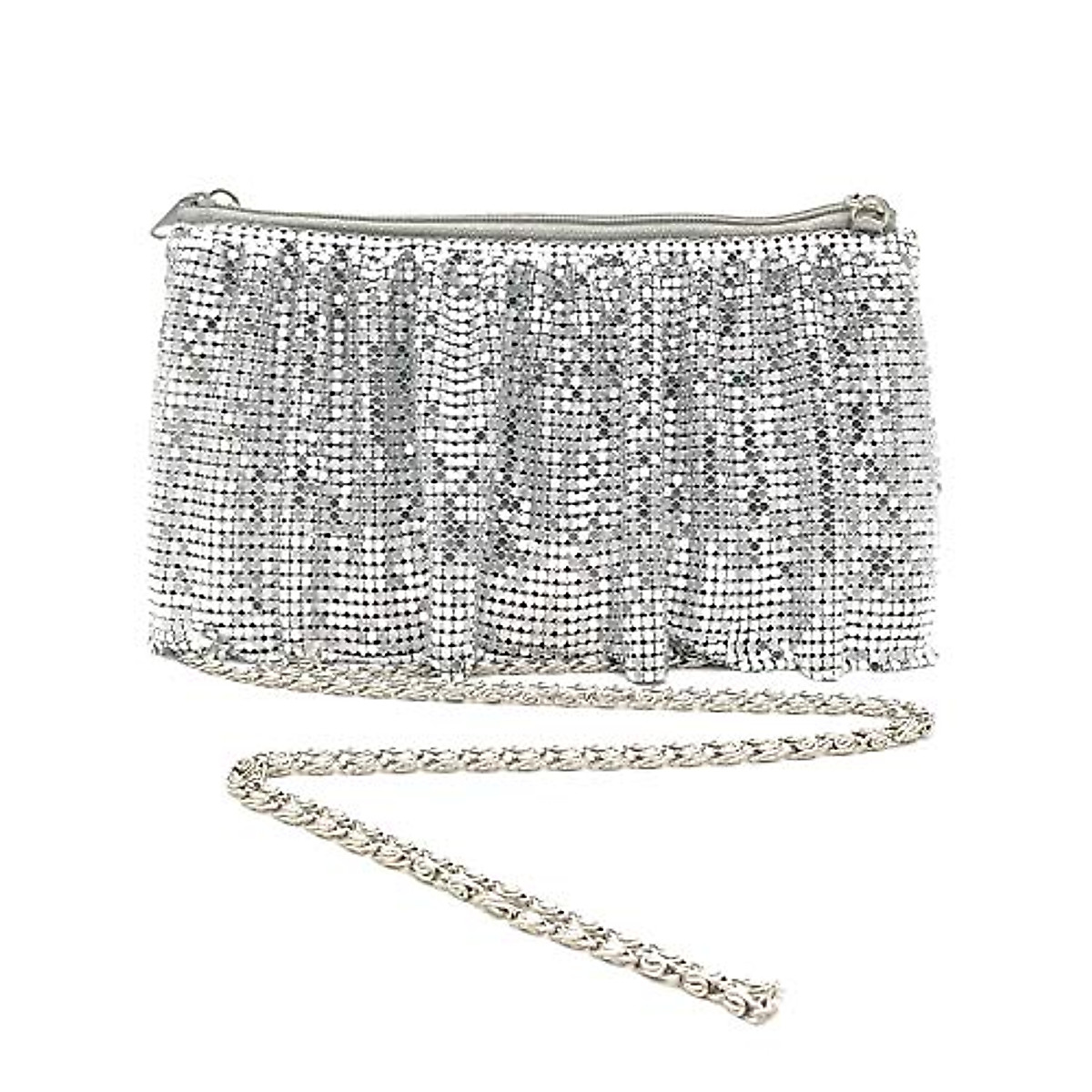 Frewahmesh Women Evening Clutch Metal Mesh purses handbags with shoulder chain strap for Cocktail Party Prom Wedding (Silver)