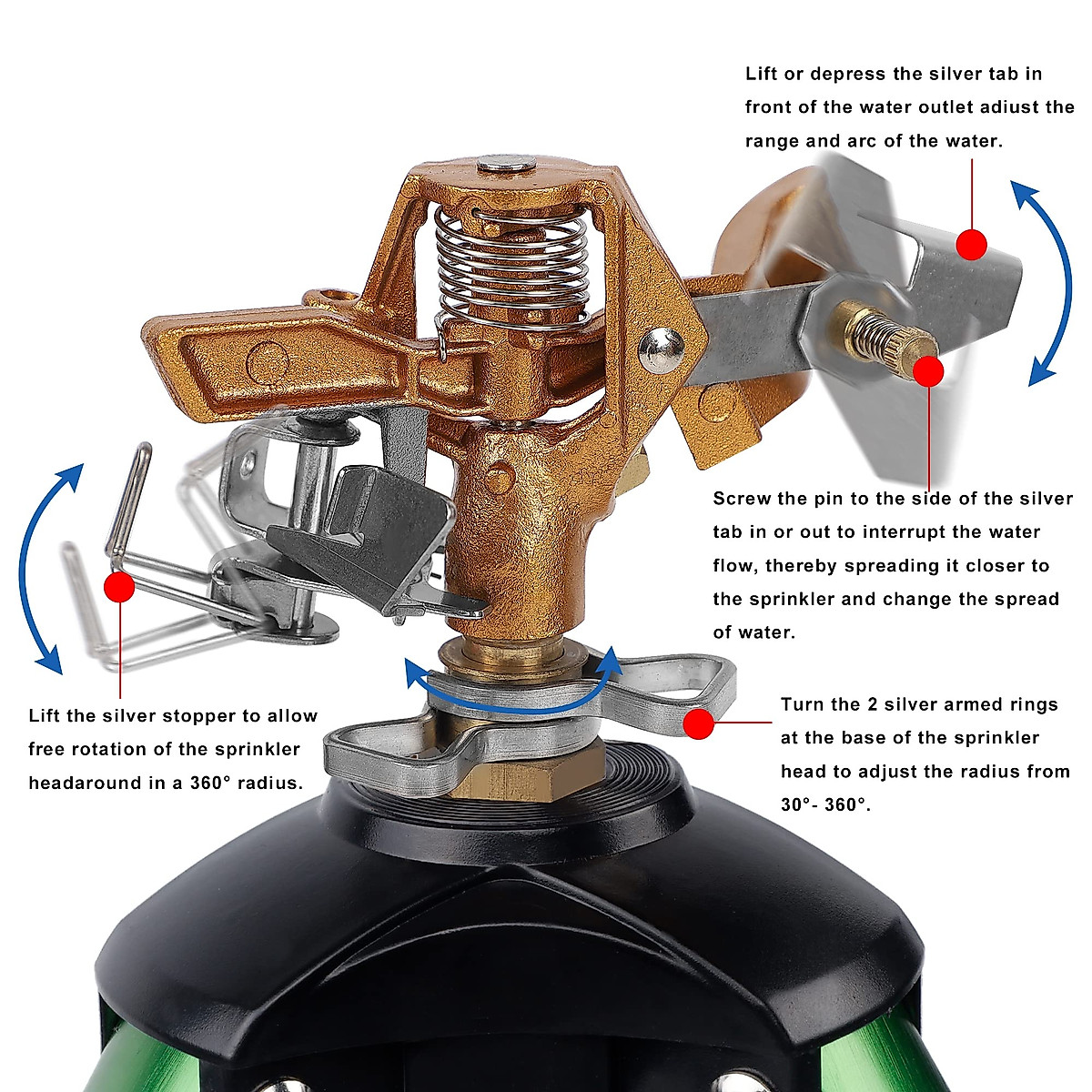 Biswing Impact Sprinkler Head on Tripod Base, Heavy Duty Lawn Sprinkler, 360 Degree Large Area Irrigation, Brass Sprinkler Nozzle & Solid Alloy Metal Extension Legs Flip Locks, 1 Pack
