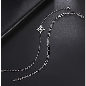 Witches Knot Bracelet For Women Celtic Knot Wiccan Symbol Layered Bracelet Stainless Steel Unique Charm Adjustable Double Layer Bracelet (silver, Stainless Steel)