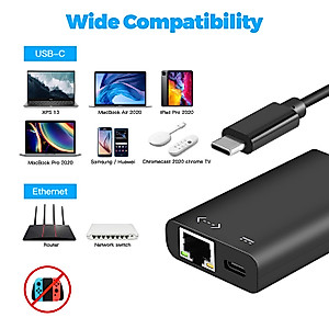 Unknown USB C to Ethernet Adapter with Fast 60W Charging, Compatible with Windows, Mac, Chrome OS