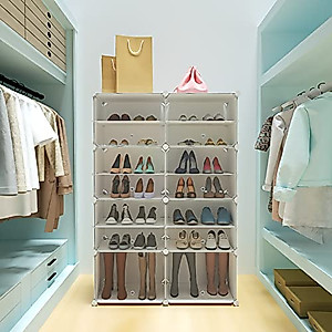 HOMICKER Shoe Rack Organizer, 32 Pair Shoe Storage Cabinet with Door Expandable Plastic Shoe Shelves for Closet,Entryway,Hallway,Bedroom