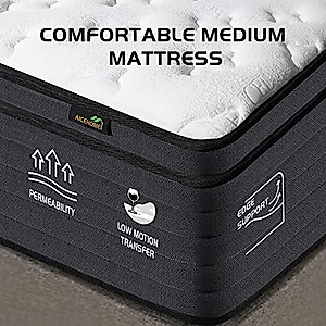 AICEHOME Queen Mattress, 12 Inch Individual Pocket Springs with Gel Memory Foam, Medium Firm Mattresses in a Box, Hybrid Queen Size Mattress with Pressure Relief 80" L x 60" W x 12" T