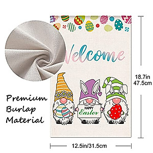 THYMEIF Welcome Gnomes Garden Flag Easter Flag Vertical Double Sized Premium Spring Bunny Yard Flags for Home Outdoor Decorations 12.5 x 18.7 Inch